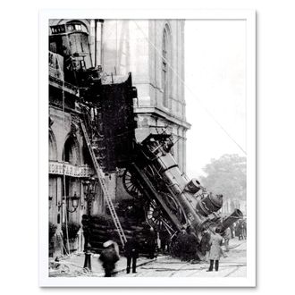 Wee Blue Coo Photo Black White Train Wreck Montparnasse 1895 Crash Disaster Fr Art Print Framed Poster Wall Decor Kunstdruck Poster Wand-Dekor-12X16 Zoll