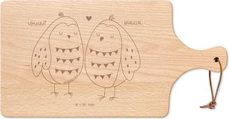 Mr. & Mrs. Panda Schneidebrett Eulen Liebe - Geschenk, Owl, Frühstücksbrett, Eule, Holz schneidbrett, holzschneidebrett, Brettchen, Holzbrett, Freund, Freundin