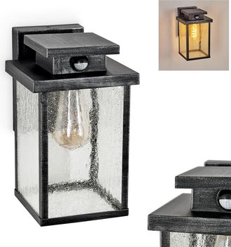 HOFSTEIN Außenwandleuchte Tieva, Wandlampe mit Bewegungsmelder aus Metall/Glas in Schwarz/Silber/Klar mit Luftblasen, Wandleuchte im Retro/Vintage-Stil, Außenl