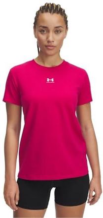 Under Armour Haut à Manches Courtes UA Rival Core pour Femme, Fuschia/Blanc ombré, XS