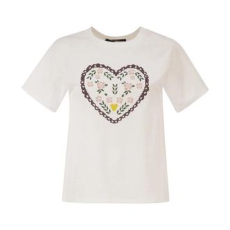 Max Mara Besticktes Herz T-Shirt - - Tops - Damen - Wei&szlig; - XS