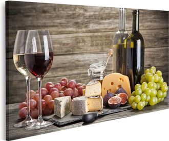 Islandburner Bild auf Leinwand Wein Käse Stillleben Vor Holzwand Bilder Wandbilder Poster