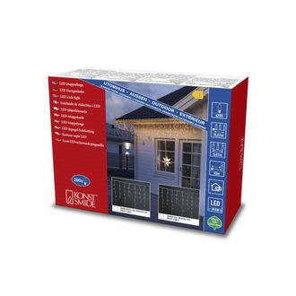 Konstsmide LED Eisregenvorhang, gefrostet, weiß, 30V Außentrafo, 200 bernsteinfarbene Dioden, weißes Kabel - 2788-802