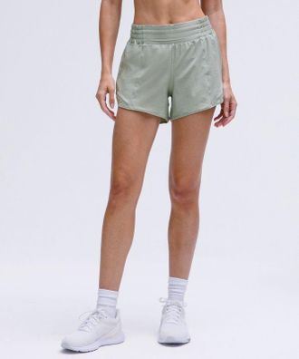 lululemon Short Hotty Hot doubl&eacute; taille haute pour Femmes - 10 cm - Gris/Pastel - Taille 12