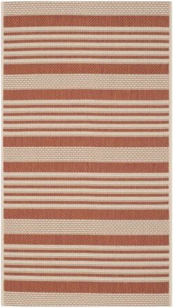 Safavieh Geometrisch Teppich f&uuml;r Wohnzimmer, Esszimmer, Schlafzimmer - Courtyard Collection, Kurzer Flor, Terrakotta und Beige, 79 X 152 cm