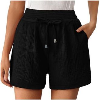 Generic Short Lin Coton Femme &eacute;t&eacute; Chic Large Fluide Pas Cher Shorts Habill&eacute; Femme Grande Taille &eacute;lastique avec Poches Confortable Ample Mode 2024 Casual Sport
