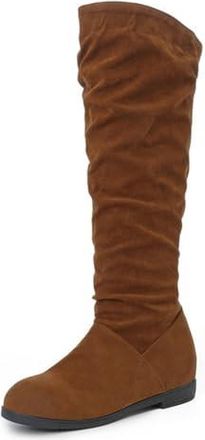 Generic Bottes molles et confortables &agrave; bout rond cach&eacute;s pour femme - Chaussures dhiver chaudes et larges mollets &agrave; enfiler, marron, 37.5 EU