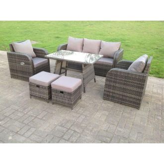 Fimous Dunkelgrau Gemischt Polyrattan Gartenm&ouml;bel Set mit Sofa Liegest&uuml;hle 7-Sitzer - Fimous