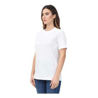 Elisabetta Franchi Femme, Tops, Blanc, Taille: 42 FR T-shirt en jersey avec logo brod&eacute; et strass