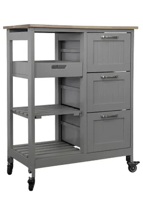 MID.YOU Mid.you Servierwagen, Grau, Metall, Kautschukholz, vollmassiv, 3 Schublade(n) Schubladen, rechteckig, Rollen, 67x84x37 cm, Fsc, einfacher Aufbau, Essz