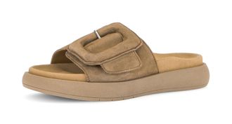 Gabor Pantolette GABOR, Damen, Gr. 44, nussbraun, Ziegenveloursleder, unifarben, Schuhe Pantolette, Plateau, Sommerschuh, Schlappen mit gro&szlig;er Zierschnalle