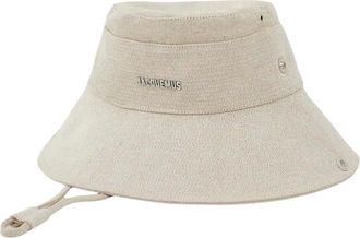 Jacquemus unisex, Accessoires, Beige, Taille: 60 CM Chapeau Seau Beige en Coton avec Logo