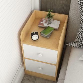 Generic Moderner Weißer Nachttisch Aus Holz Mit Schublade for Schlafzimmer, Wohnzimmer, Hotel, 14 X 8 X 19,6 - Kompakter Beistelltisch(Natural - 2 Drawer,14 L