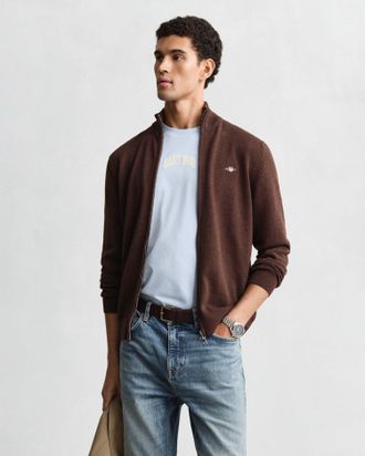 GANT Herren Casual Cotton Strickjacke mit Rei&szlig;verschluss (XXXL) Braun MELANGE