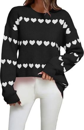 Generic Pull tendance en tricot pour femme pour la Saint-Valentin 2026, Noir, XL