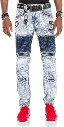Cipo & Baxx Jean pour homme Coupe droite Délavé CD529 Bleu Coutures décoratives Biker Pantalon Denim, bleu, 30W x 32L