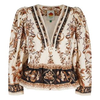 Farm Rio Farm Rio, Femme, Blouses et Chemises, Multicolore, Taille: 36 FR Majestic Garden Lace Puff Sleeve Blouse
