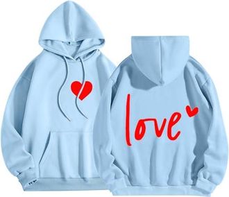 Generic 2026 Sweat &agrave; capuche &agrave; manches longues pour la Saint-Valentin et la Saint-Valentin pour femme Imprim&eacute; lettre l&eacute;g&egrave;re ample, bleu ciel, XXL