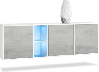 Vladon Kommode Cuba, Made in Germany, Wei&szlig; matt/Beton Oxid Optik inkl. LED - Modernes Sideboard f&uuml;r Ihr Wohnbereich - (BxHxT) 182x53x35 cm
