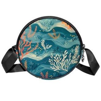 Generic Sac &agrave; bandouli&egrave;re rond pour femme, imprim&eacute; corail marin, petit sac &agrave; bandouli&egrave;re avec fermeture &eacute;clair, bretelles r&eacute;glables, sac &agrave; main rond d&eacute;contrac