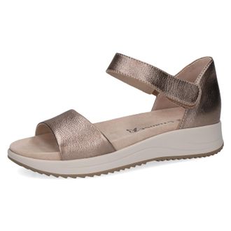 Caprice Damen Sandalen flach aus Leder Bequem, Beige (Taupe Metallic), 41 EU