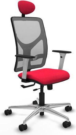 Piqueras y Crespo B&uuml;rostuhl mit wei&szlig;en und schwarzen Armlehnen, h&ouml;henverstellbare Lendenwirbelst&uuml;tze und festes Kopfteil, ausgestattet mit Syncro/Traslack. Grau/Rot