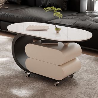 Generic Beweglicher Beistelltisch, Mitteltisch Aus Schiefer im Italienischen Stil Mit Zwei Schubladen, Verstellbar for Schlafzimmer, Sofas und Esszimmer(White