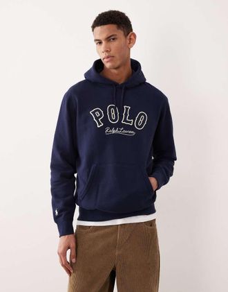 Polo Ralph Lauren Fleece-Kapuzenpullover in Cruise-Marineblau mit gro&szlig;em Logo