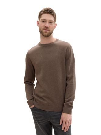 Tom Tailor Herren Basic Crewneck Pullover aus Baumwolle, 36303 - Wood Brown Melange, XXXL
