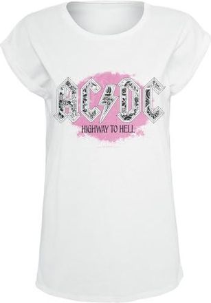 AC/DC Highway to Hell Flowers Femme T-Shirt Manches Courtes Blanc M 100% Coton Large