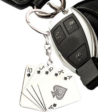Generic Porte-cl&eacute;s en m&eacute;tal avec breloque en forme de carte de poker - Accessoire de jeu de cartes &eacute;l&eacute;gant - Porte-cl&eacute;s fantaisie pratique pour les joueurs ad