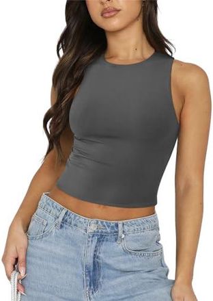 Generic D&eacute;bardeur Femme Maillot De Corps T-Shirt &eacute;l&eacute;gant sans Manches ajust&eacute; en Couleur Unie avec col Rond et Dos Nageur id&eacute;al pour Une Utilisation Quotidienn