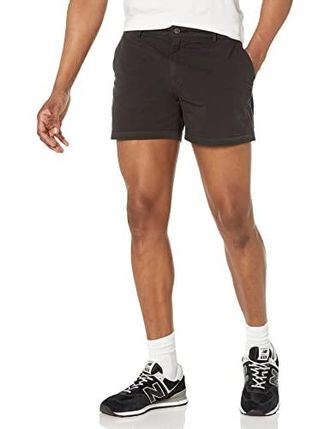 Amazon Essentials Short Chino 13cm, Extensible et Confortable, à Devant Plat, Coupe Ajustée Homme, Noir, 32W