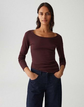 OPUS Langarmshirt SORANA aus BCI Cotton Mix figurbetont geschnitten, weicher Griff, weiter Rundhalsausschnitt