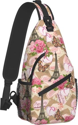 AOOEDM Eiffelturm und Blumen Schmetterlinge Umhängetasche für Damen und Herren, Crossbody-Schultertaschen, lässiger Sling-Rucksack, Brusttasche, Reisen, Wand