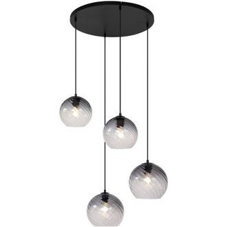 QAZQA Art-Deco-H&auml;ngelampe schwarz mit Rauchglas rund 4-flammig - Bao