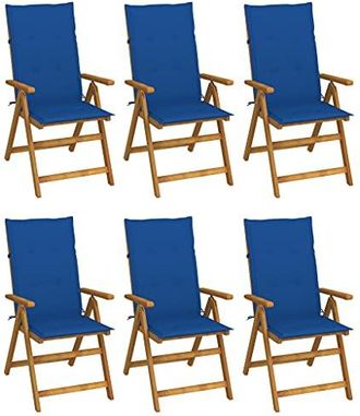 vidaXL Lot de 6 Chaises Pliables de Jardin avec Coussins, Si&egrave;ges de Terrasse, Chaises de Salle &agrave; Manger, Meubles de Patio Ext&eacute;rieur, Bois dAcacia