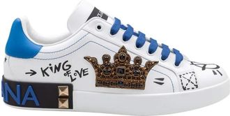Dolce & Gabbana Low-Top Sneaker - Portofino Leather Sneaker With Contrasting Graffit - Gr. 41,5 (EU) - in Wei&szlig; - f&uuml;r Damen