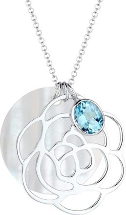 Elli Halskette Silber 925 Perlmutt Scheibe Ornament Blume Anh&auml;nger Kette Damen Topas Schmuck Geschenke f&uuml;r Frauen M&auml;dchen Mama Freundin, Silberkette L&auml;nge 