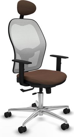 Piqueras y Crespo Brauner Schreibtischstuhl Jorquera mit 1D-Armen, h&ouml;henverstellbarer Lendenwirbelst&uuml;tze und festem Kopfteil, ausgestattet mit Syncro/Traslack und injiz