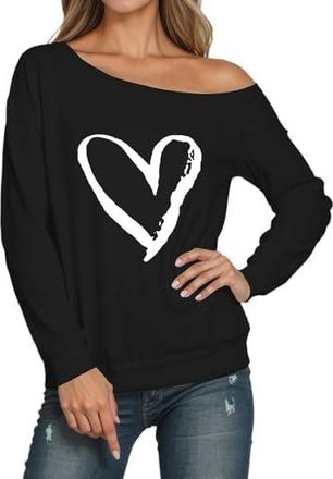 Generic T-shirts graphiques surdimensionn&eacute;s &agrave; manches longues pour la Saint-Valentin 2026, Noir, XXL