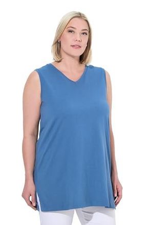 Ulla Popken Top, V-Ausschnitt, Relaxed, Ärmellos, Baumwolle T-Shirt, Bleu Denim, 54-56 Femmes