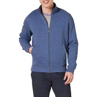 Amazon Essentials Sweat-shirt à Col Montant en Molleton, Fermeture Éclair Intégrale Homme, Bleu Chiné, XXL