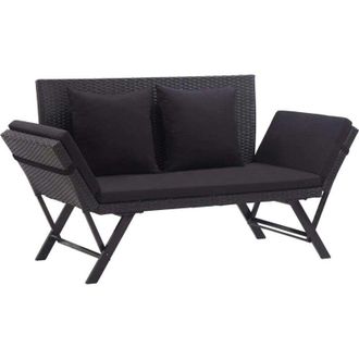vidaXL Banc de jardin avec coussins 176 cm Noir R&eacute;sine tress&eacute;e vidaXL