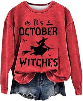 Generic Chemise unie à manches longues pour femme - Chemisier dHalloween - Pull de sorcière - Imprimé quotidien - Jaune - Tendance - Décontracté - Col rond - 