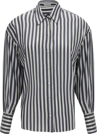 Brunello Cucinelli Silk Poplin Striped Shirt - Denim