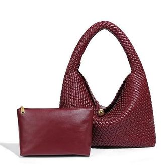 Generic Grand sac fourre-tout tiss&eacute; pour femme, sac &agrave; bandouli&egrave;re en cuir v&eacute;g&eacute;talien tress&eacute; souple sous les bras, sac &agrave; poign&eacute;e sur le dessus avec sac &agrave; main 