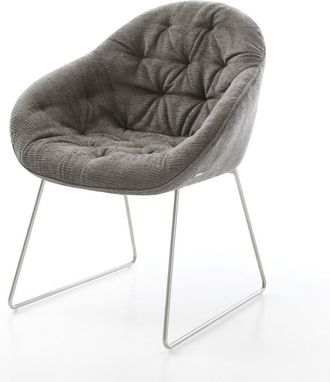 DELIFE Esszimmerstuhl Gaio-Flex Boucl&eacute; Soft Schlamm Kufengestell Edelstahl, Esszimmerst&uuml;hle