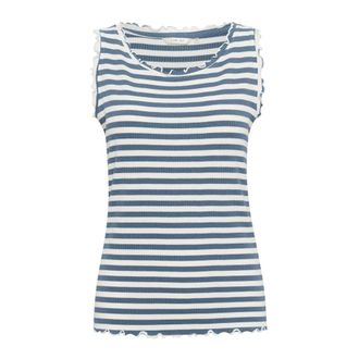 Cream Gestreiftes Top mit Gekr&auml;uselten Kanten - - Tops - Damen - Blau - 2XL