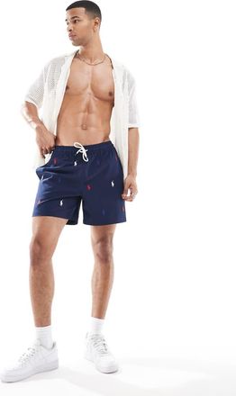 Polo Ralph Lauren Traveler - Badeshorts in Marineblau mit Markenlogo-Muster und klassischem Schnitt
